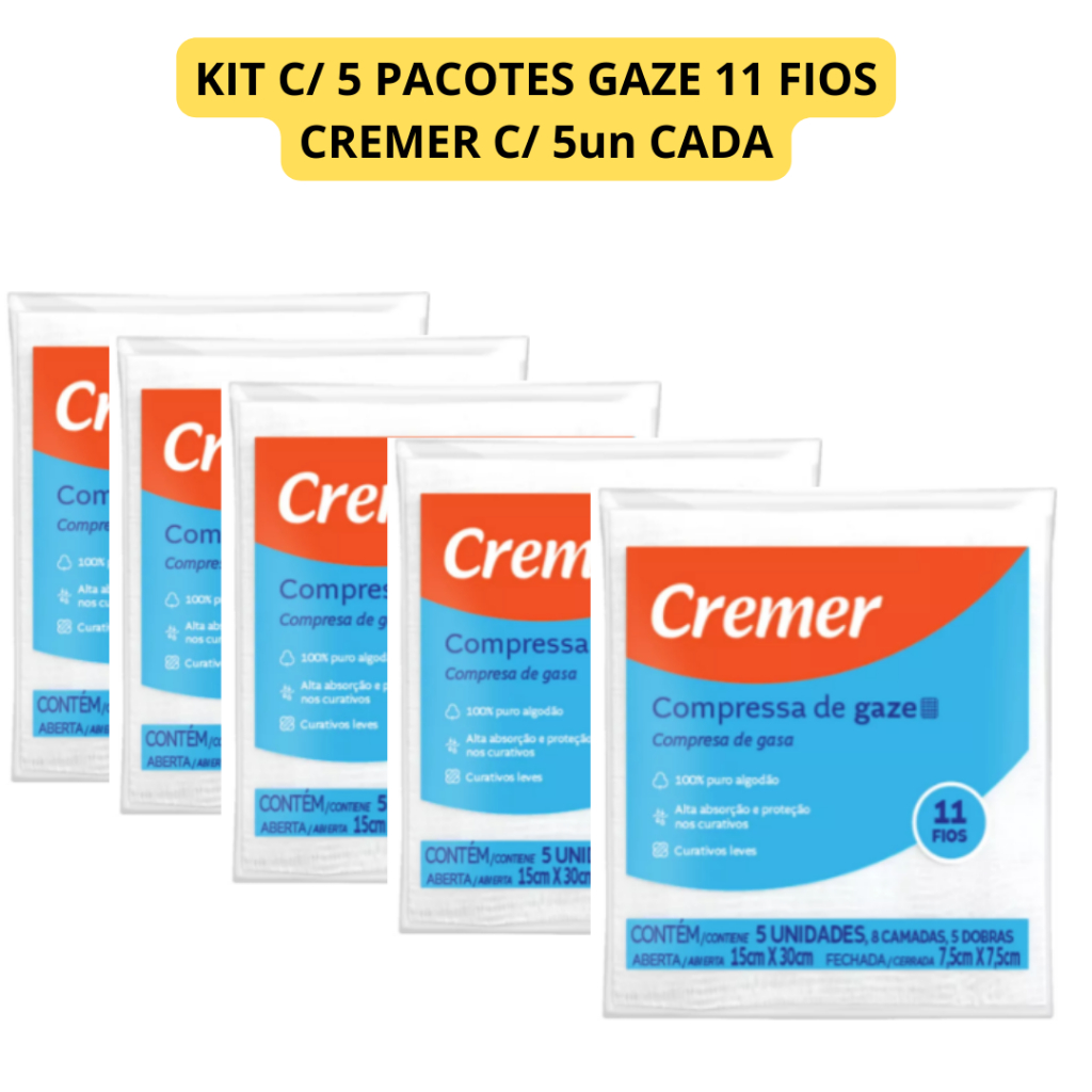 Kit Compressa Gaze Cremer 5 Pacote de 5 unidades 13 Fios Hidrófila ...