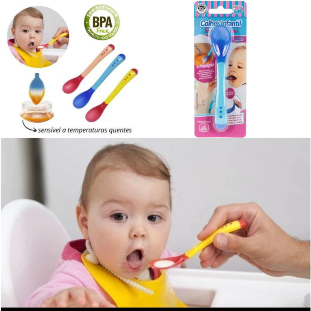 Kit 03 Unidades Colher Infantil Muda de Cor Termo Sensível Térmica ...