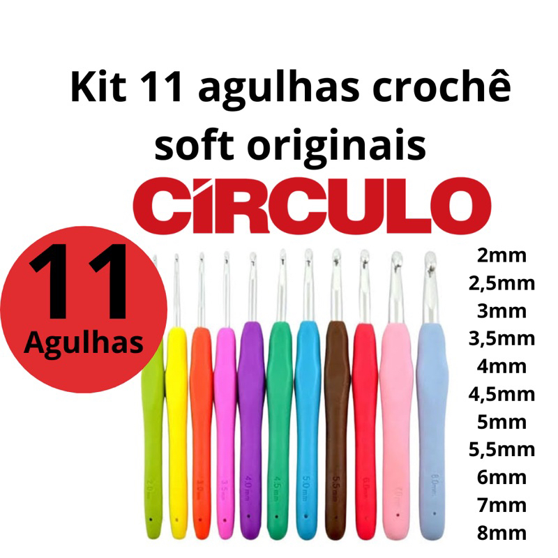 KIT 11 AGULHAS DE CROCHÊ SOFT ORIGINAIS CÍRCULO | Shopee Brasil