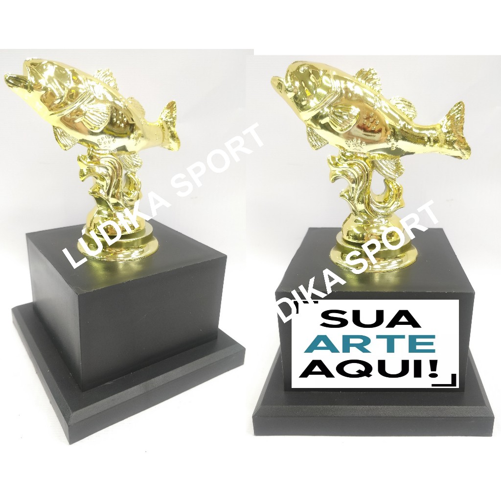 Troféu Peixe Pescaria Ouro Brilhante BJ1 - Base Pesada +400g ...