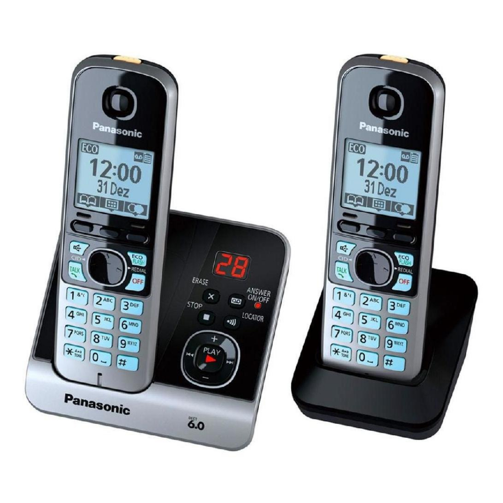 Telefone sem fio Panasonic KX-TG6722LB Base + 1 Ramal Preto e Cinza | Shopee Brasil