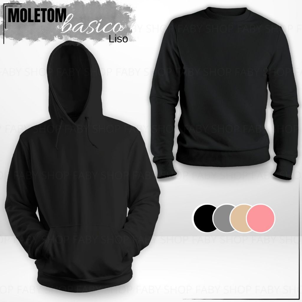 Moletom Sem Capuz Com Capuz Canguru Gola Redonda Unissex Blusa de Frio ...