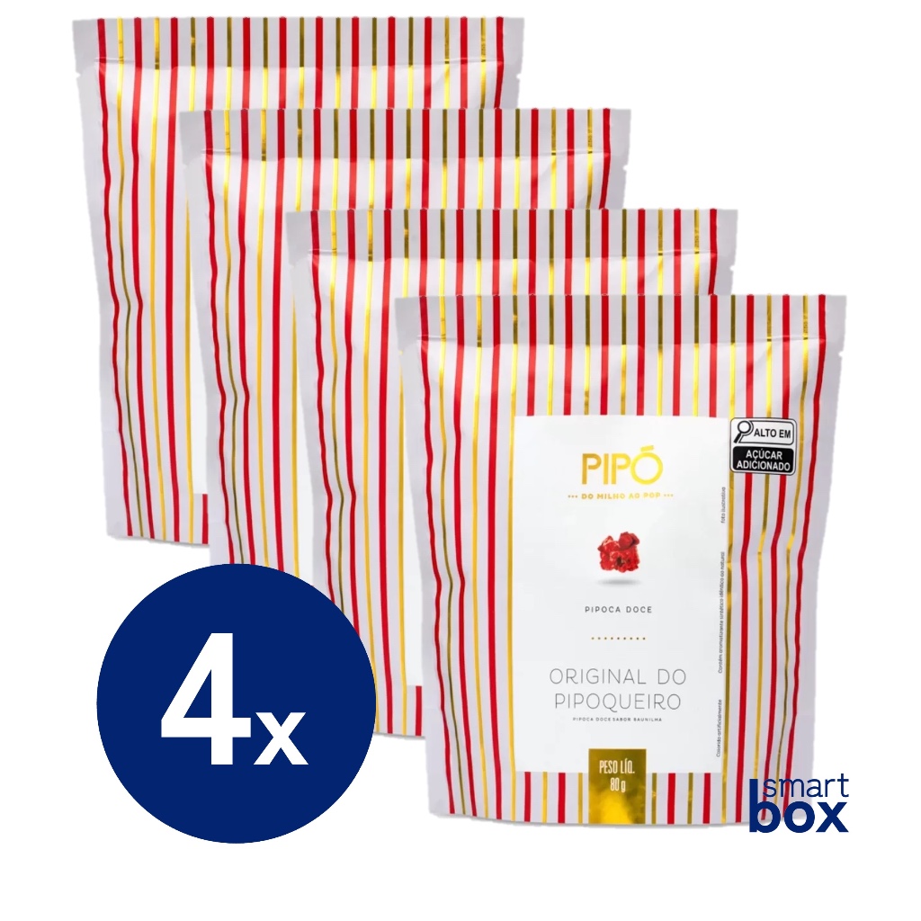 Kit C/ 4 Unid. Pipó Pipoca Doce Sabor Original do Pipoqueiro 80g ...