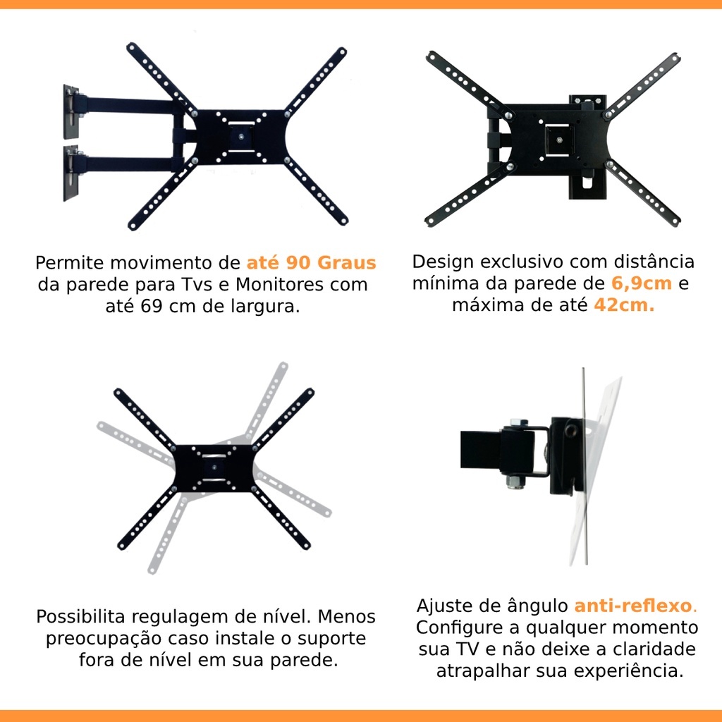 Suporte Tv Articulado para paredes de 17''a 60'' até 30kg padrão VESA ...