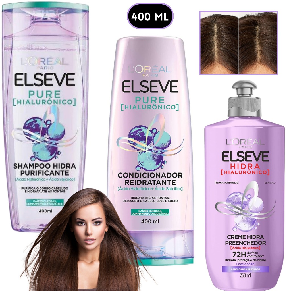 Kit Elseve Pure Acido Hialurônico Creme de Pentear Hidra Loreal Paris ...