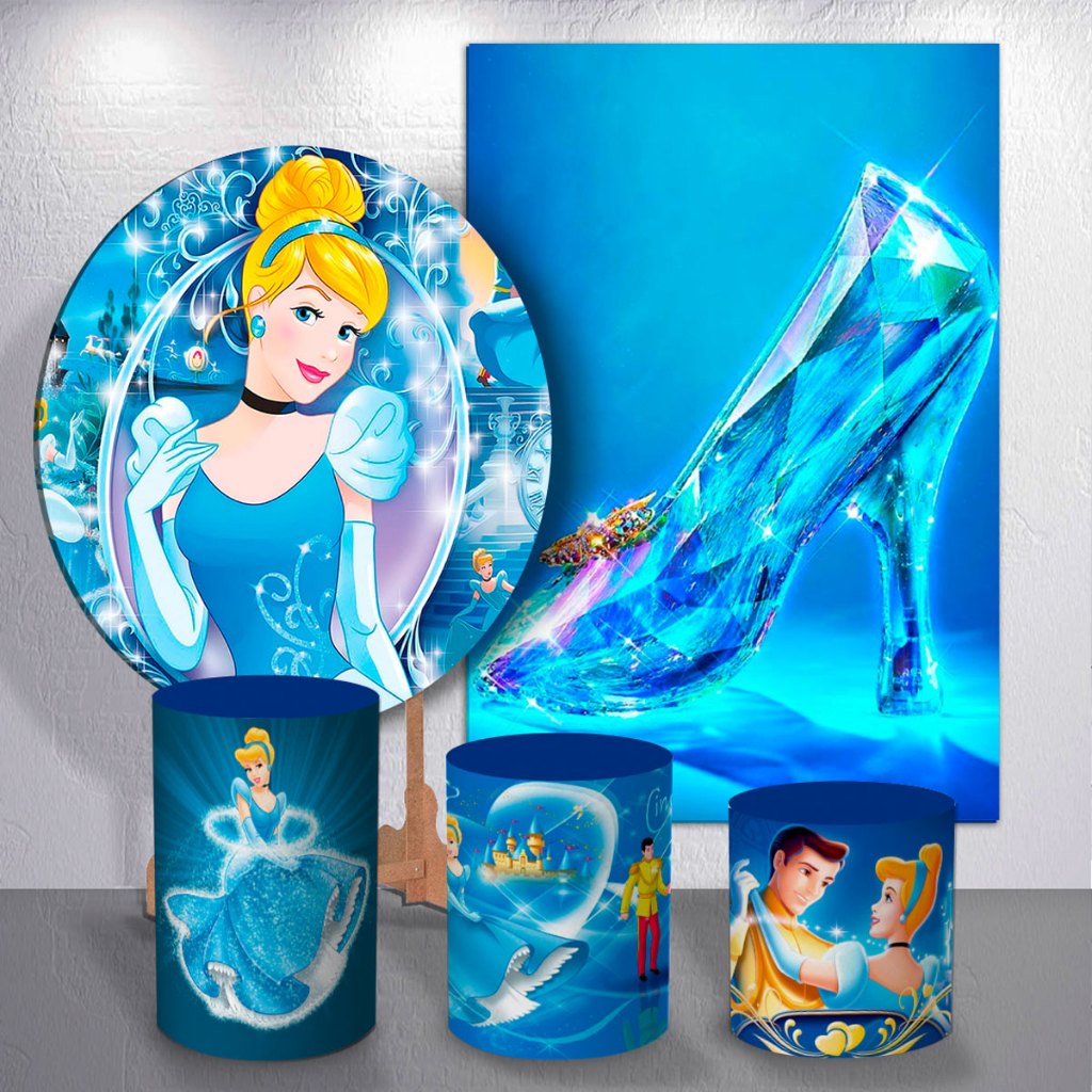 Painel de Festa Tema Princesa Principe Sapatinho Azul Cristal Capas ...