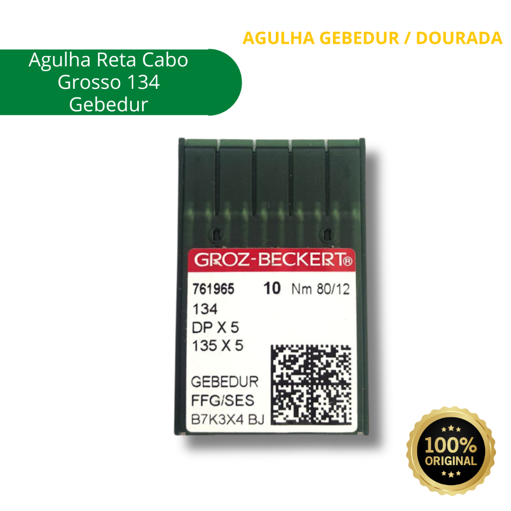 Agulha Groz-Beckert GEDEDUR / DOURADA para máquina de costura Reta Industrial Cabo Grosso código ...