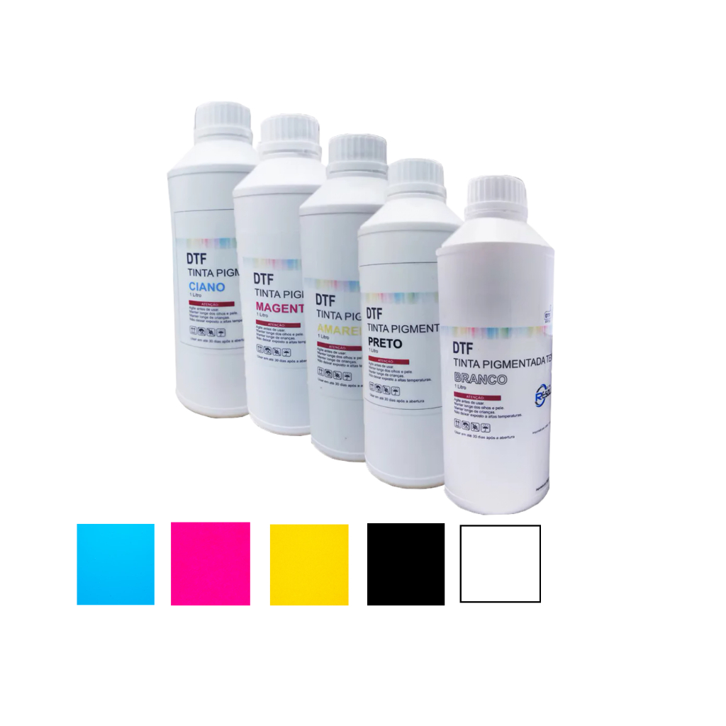 Kit 5 Tintas Pro Resolution para impressão em DTF CMYKW 1 Litro ...