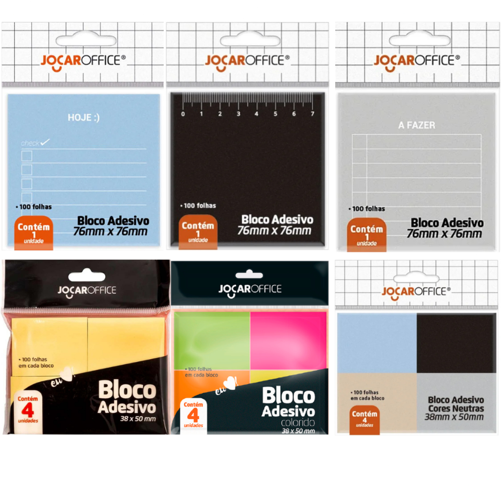 BLOCO ADESIVO JOCAR OFFICE 100 FOLHAS VARIOS MODELOS 7X7 CM NEON CORES ...