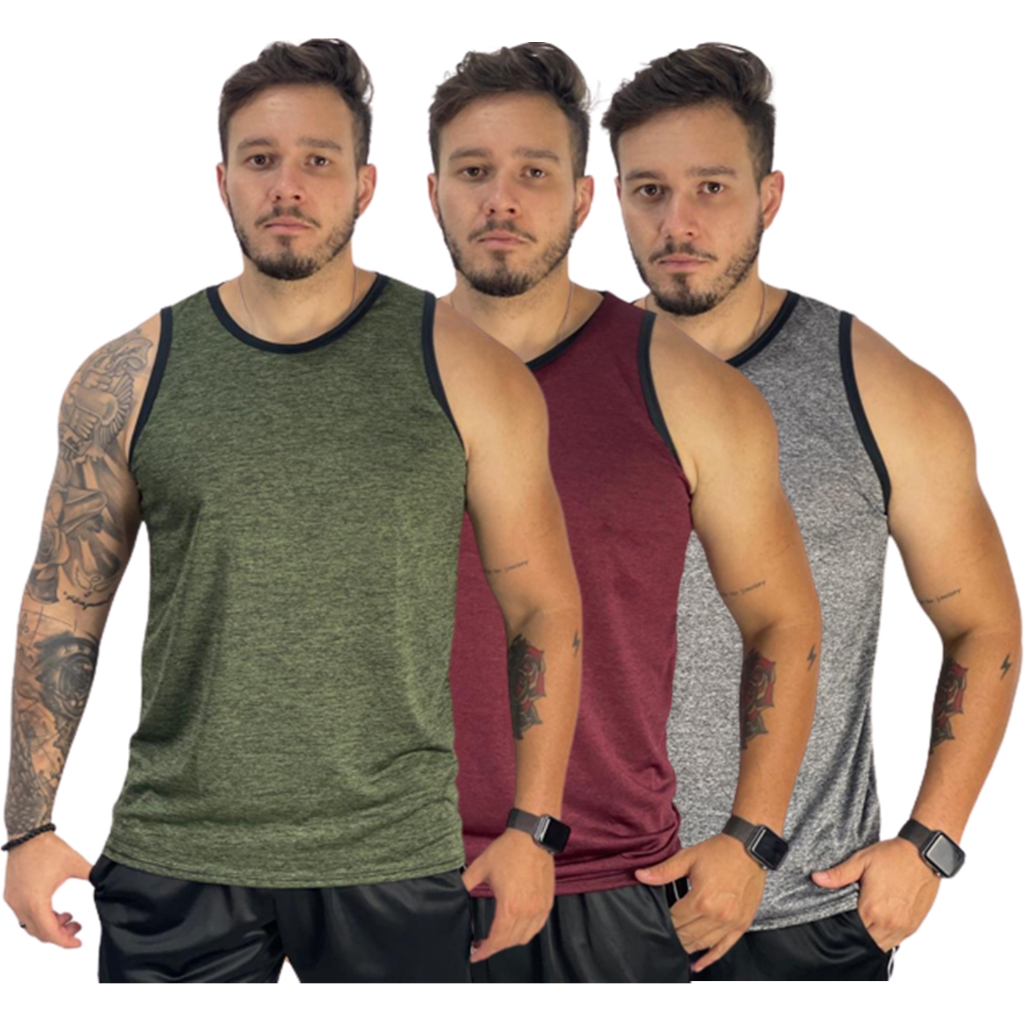 Kit 3 Regata Dy fit lisas leve Masculina Fitness para Treino e Academia ...