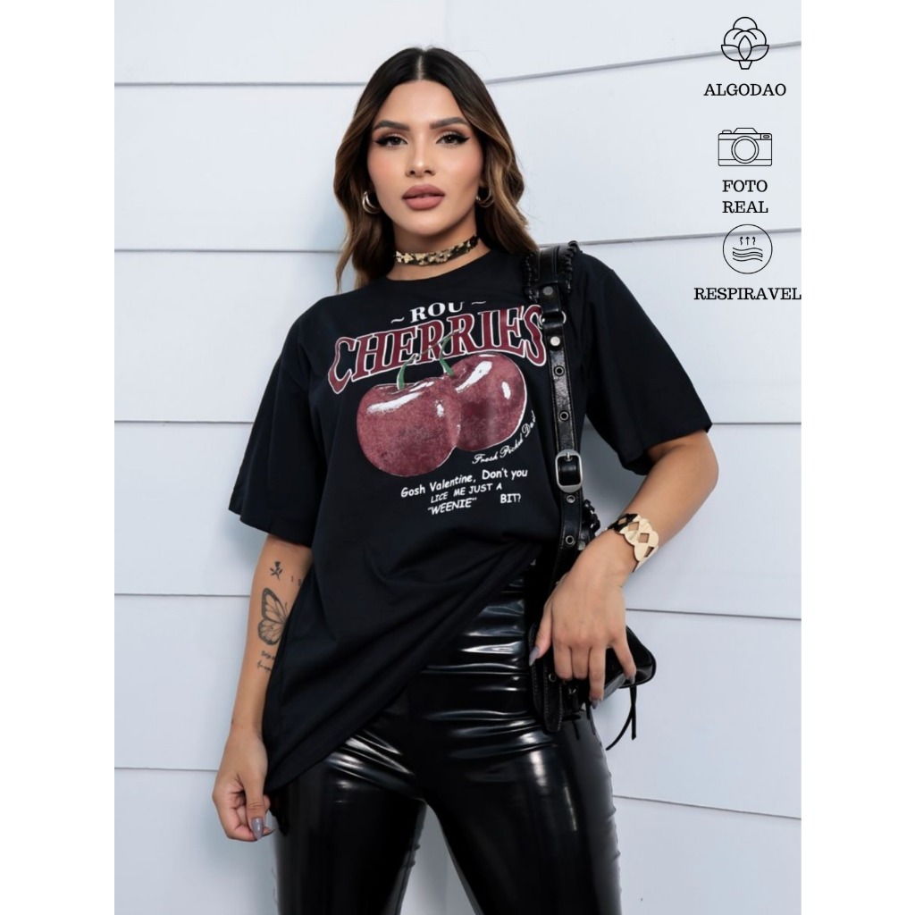 Blusa Feminina Cereja Sweet Cherry Algodão Premium T-Shirt Moda Gringa ...