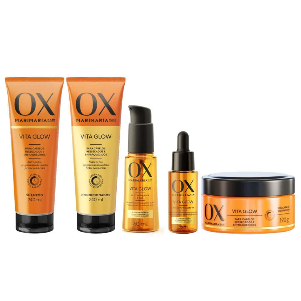 OX Vita Glow Mari Maria - Kit completo ( Sh + Cond 240ml, Cr de Trat 190gr + Óleo Reparador ...