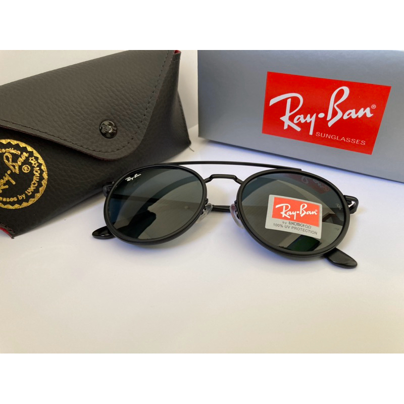 Óculos de Sol Ray-Ban Round Double Bridge Dourado Ouro Preto / Preto G ...