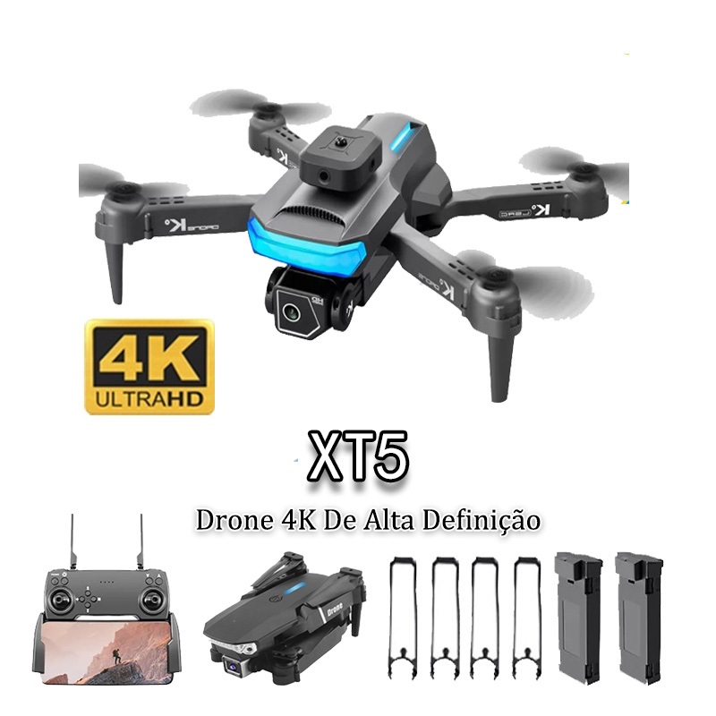 Drone Xt5/S132 Dobrável Pro Camera 4k Com 2 Bateria Wi-fi Pro Fullhd 2 ...