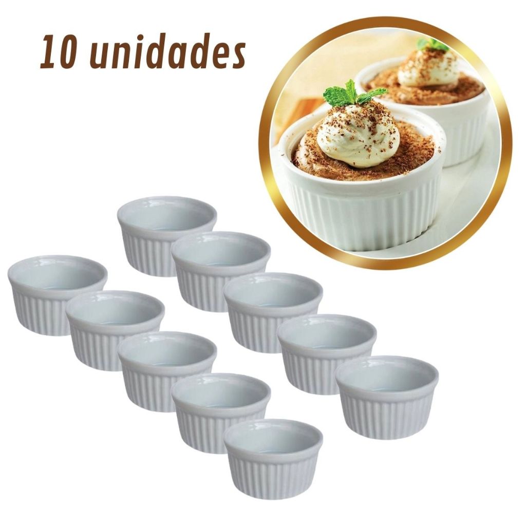 Kit c/10 Ramekin De Porcelana Pequeno 50ml Resistente Top Molhos ...