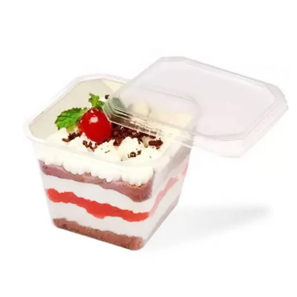 Potinho Quadrado Descartável 250ml Bolo de Pote Brigadeiro Mousse Tampa ...
