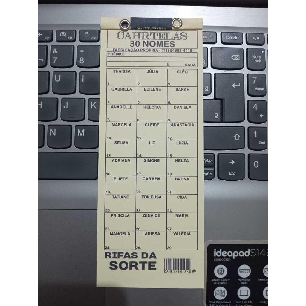 CARTELA DE RIFA 30 NOMES, PACOTE COM 50 UNIDADES | Shopee Brasil