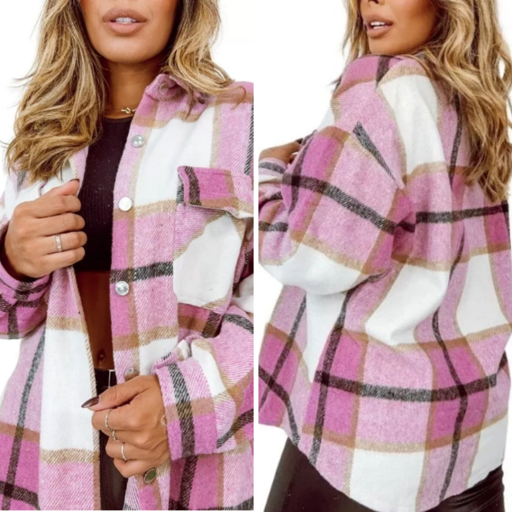 Blusa Camisa Feminina Flanelada Estampa Xadrez Quadriculada Manga Longa Moda Gringa Inverno ...