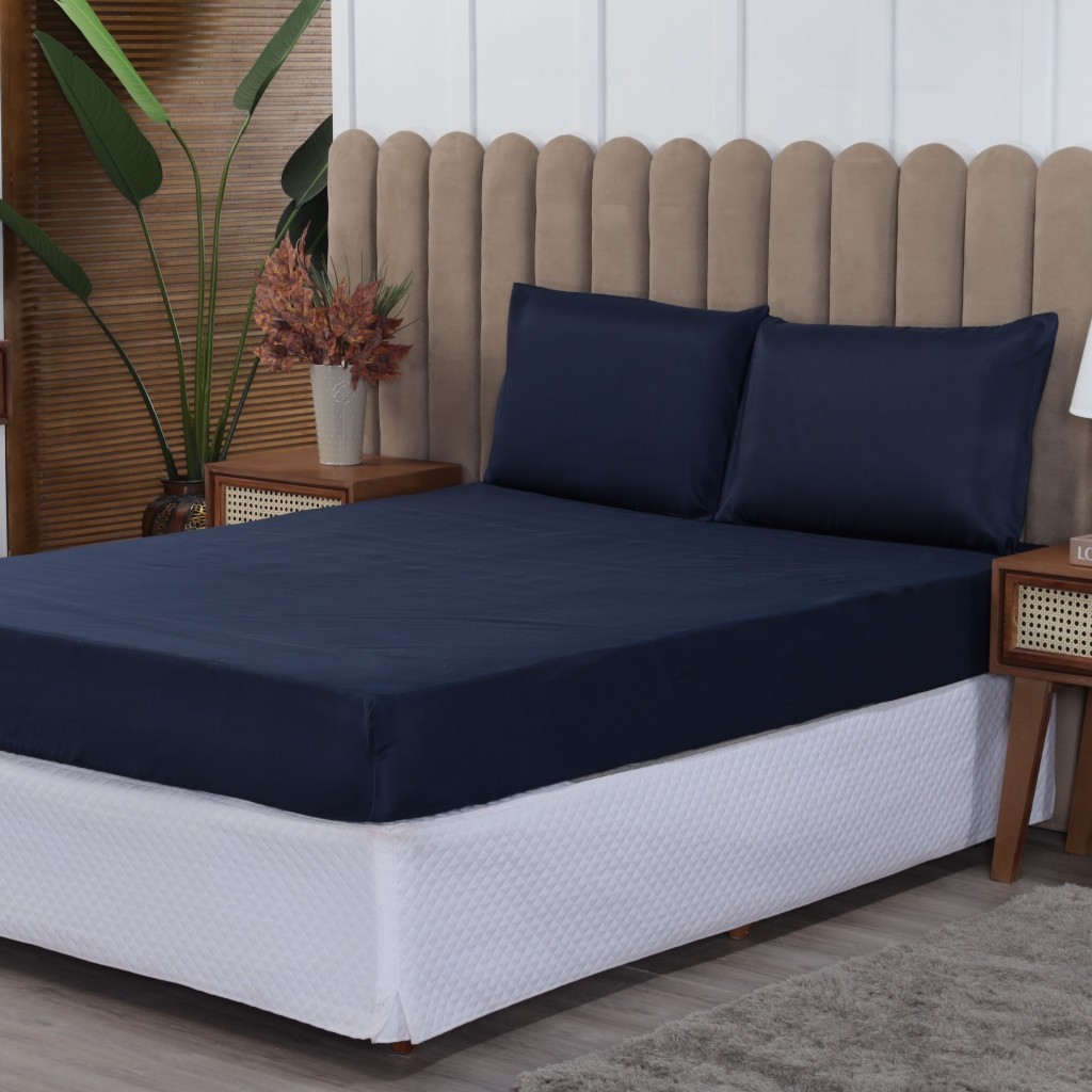 kit Jogo De Lençol forro de cama Com Elástico Casal 3 Peças Tecido Liso ...