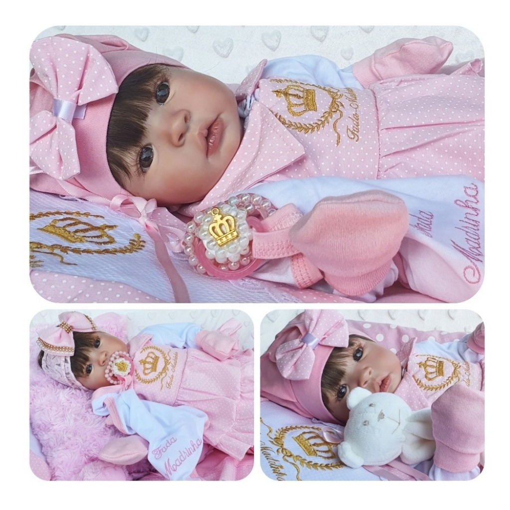 Boneca Bebe Reborn Menina Castanha Poá Rosa Body | Shopee Brasil