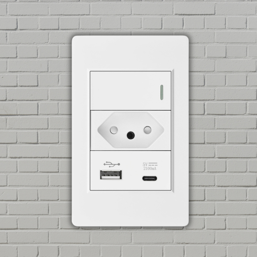Interruptor Tomada 10A Com USB Saida Tipo C Universal Modular De Parede ...