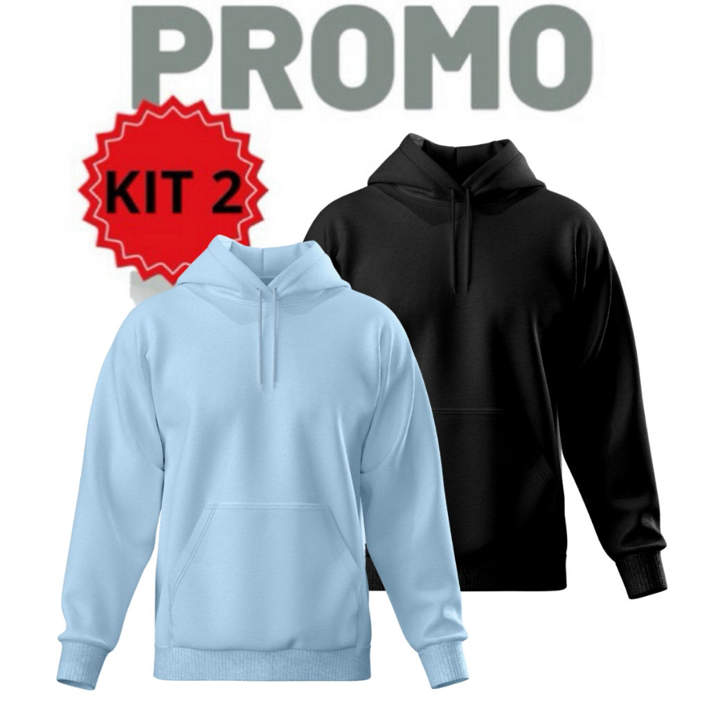 Kit 2 Moletons Unissex Lisos Modelo Canguru Com Capuz Masculino E ...