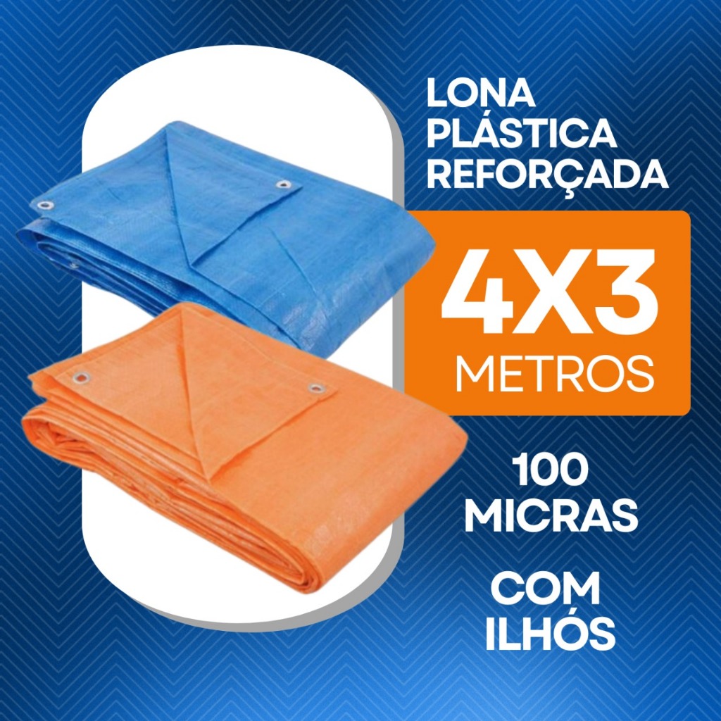 Lona Encerado Multiuso Polietileno Impermeável 4x3m 100 Micras Azul com ...