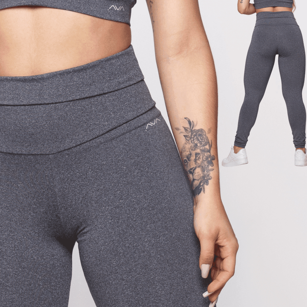 Calça Legging Feminia Academia Suplex Poliamida Compressão Mescla Cós ...
