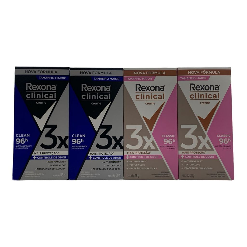 Kit 4 Rexona Clinical 2 Masculino Azul + 2 Feminino Classic 58g ...