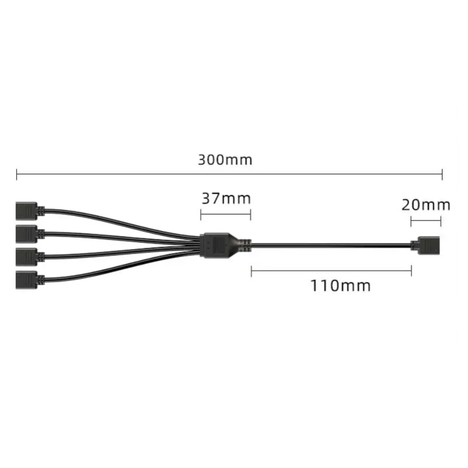 Cabo Splitter ARGB 5V Divisor 3 Pinos 4 Portas 30cm Adaptador Led 3pin ...