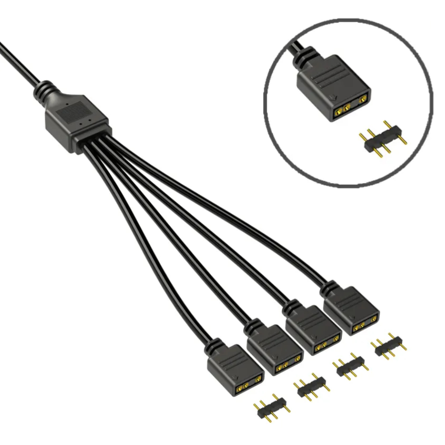Cabo Splitter ARGB 5V Divisor 3 Pinos 4 Portas 30cm Adaptador Led 3pin ...