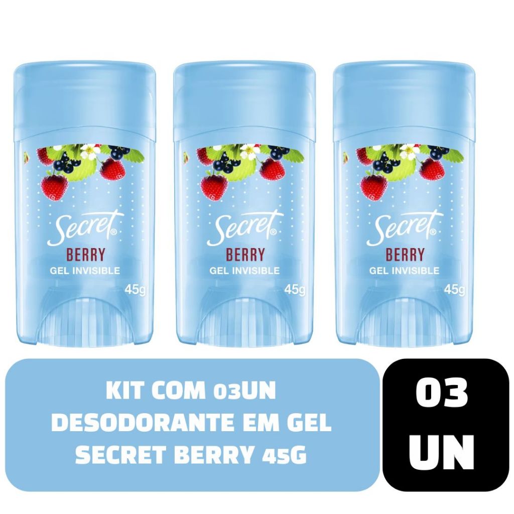 Kit com 03un Desodorante Em Gel Secret Berry 45g | Shopee Brasil