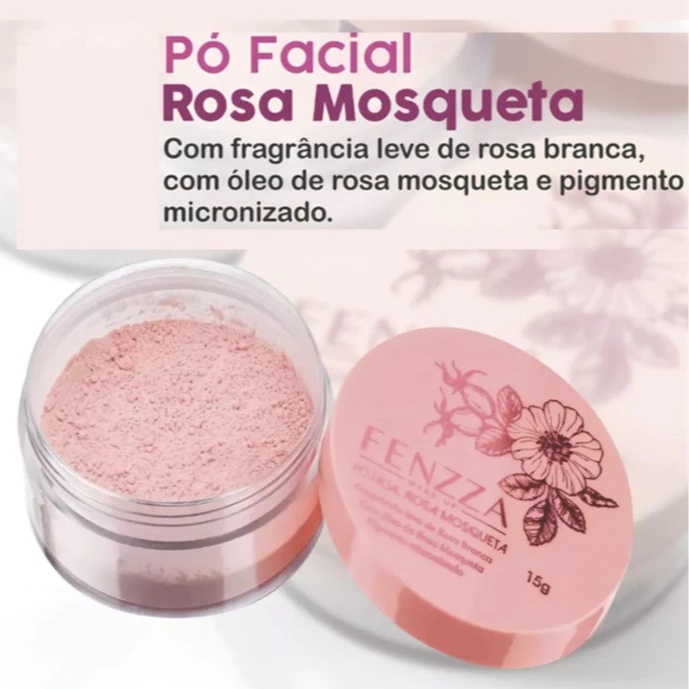 Pó Facial Rosa Mosqueta - 15g - Fenzza Make Up fz34025 | Shopee Brasil