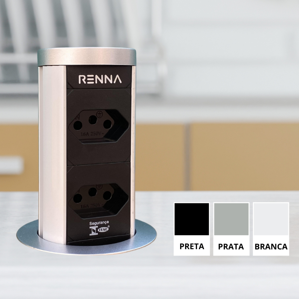 Torre de Tomadas Automática Embutir Bancada Multiplug Retrátil Mesa 2 ...