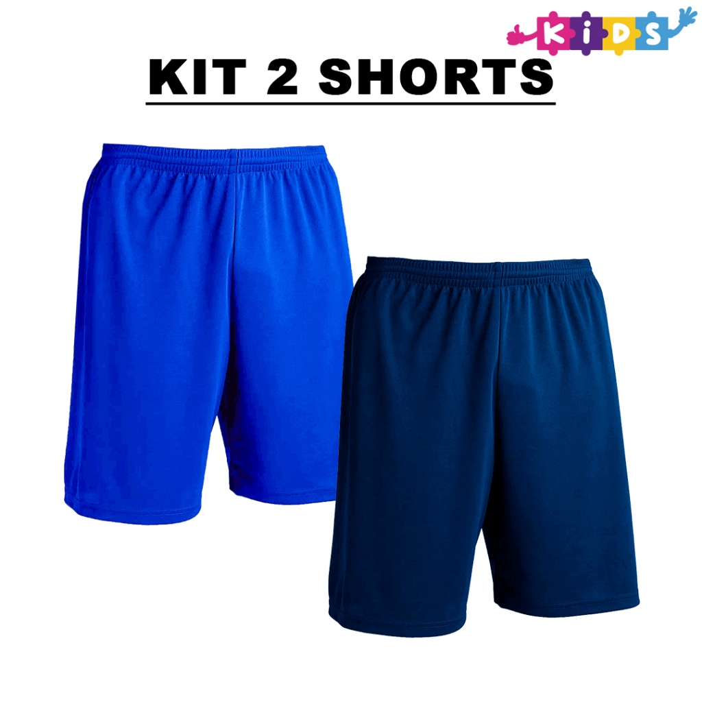 Kit 2 Bermudas Infantil Azul Royal + Cores Calção Shorts De Futebol em ...