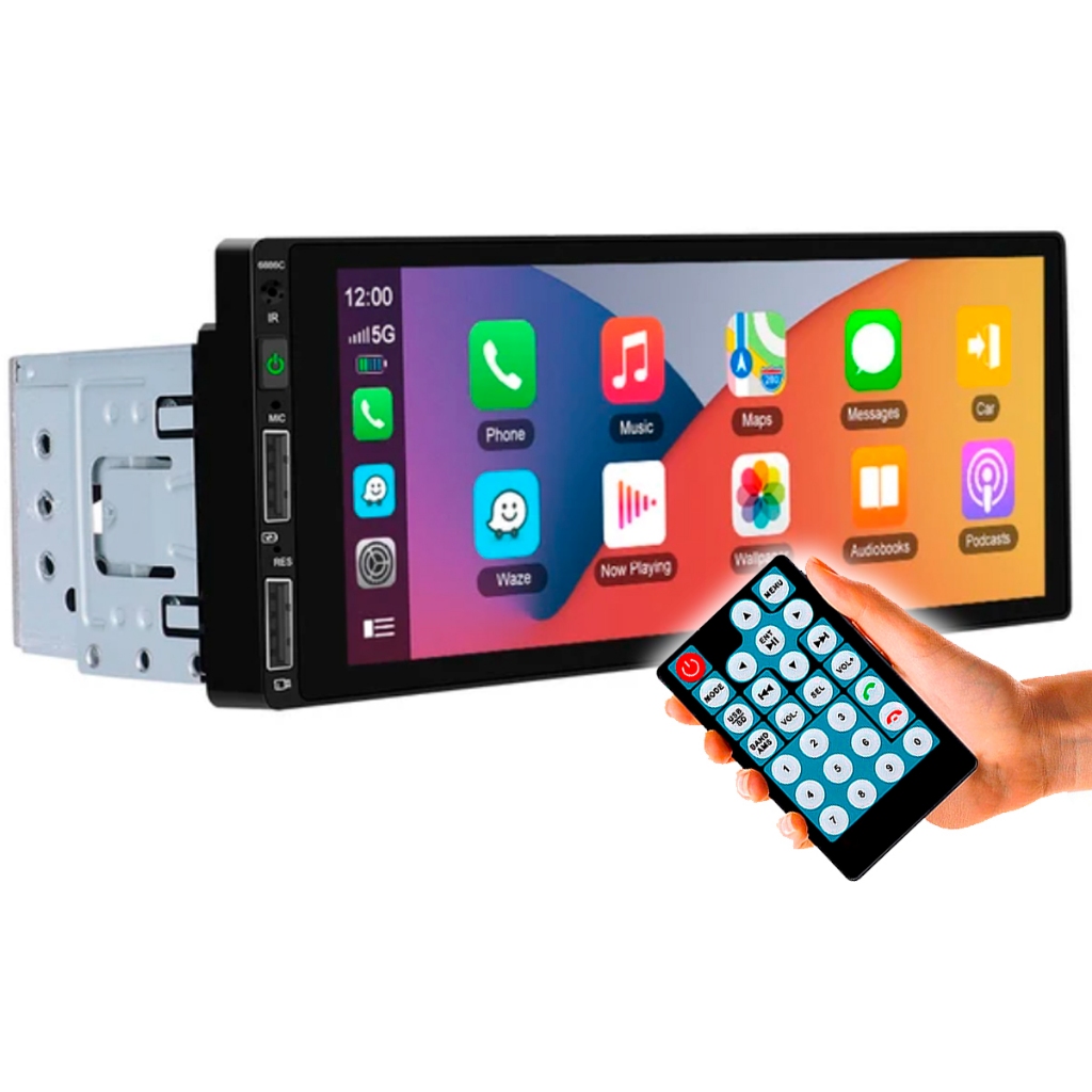 Central Multimídia 1 din Mp5 6.86 Pol E-tech Espelhamento Android Auto Carplay Sem fio Bluetooth ...