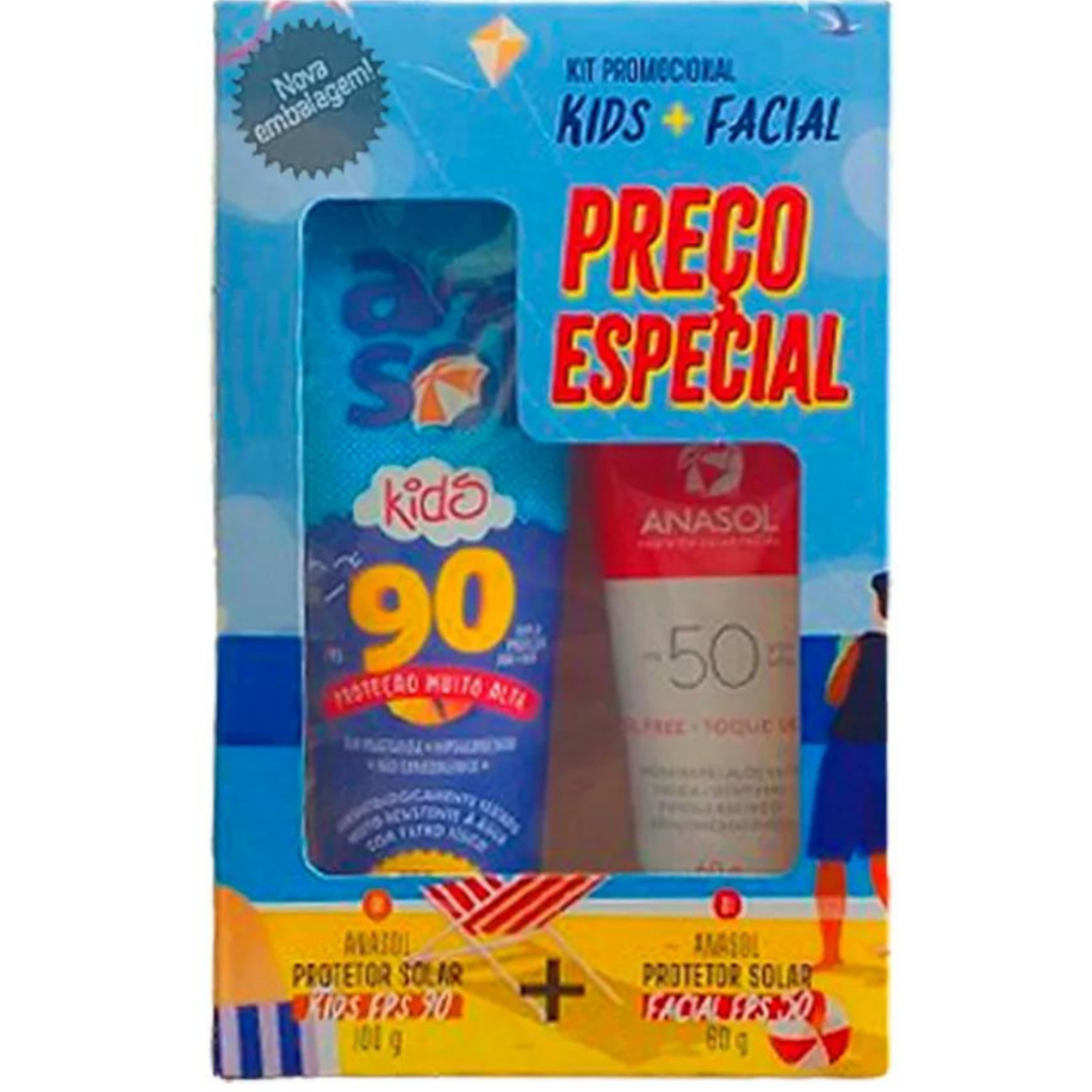 Kit Protetor Solar Anasol Kids FPS90 100g + Facial FPS50 com 60g | Shopee Brasil