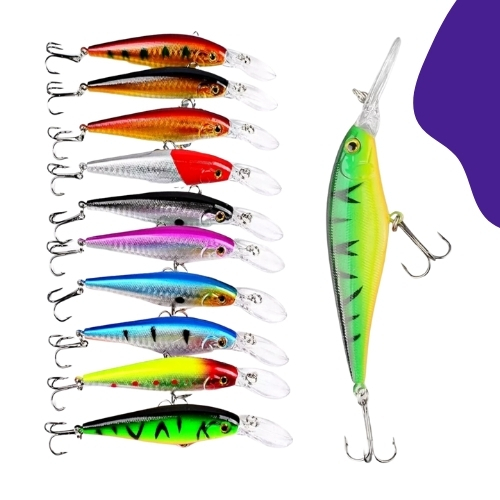 Kit 10 Iscas Peixe Tucunaré Traíra Dourado Robalo Mega Lure Minow Fundo ...