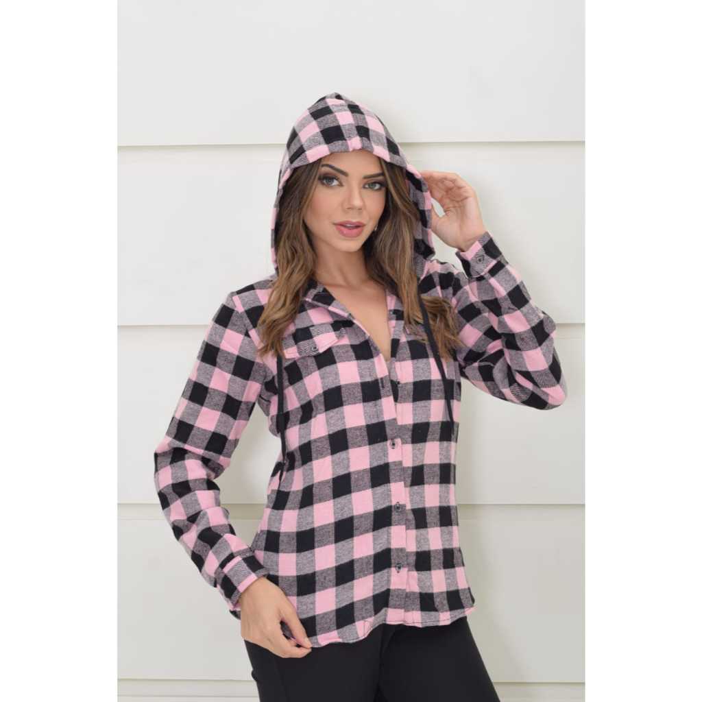 Camisa Blusa Xadrez Touca Flanelada Feminina Capuz | Shopee Brasil