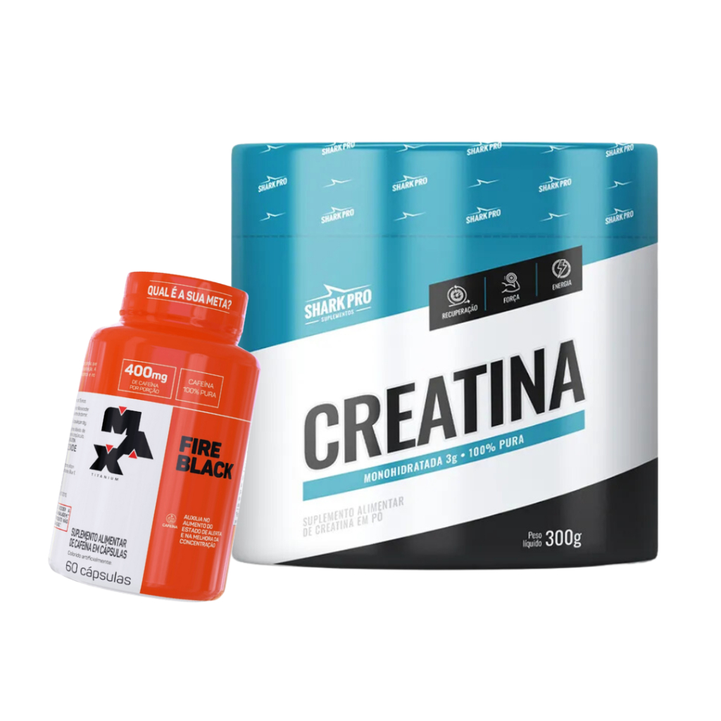 Creatina Monohidratada - 300g - Shark Pro + Fire Black - 60 Cáps - Max ...