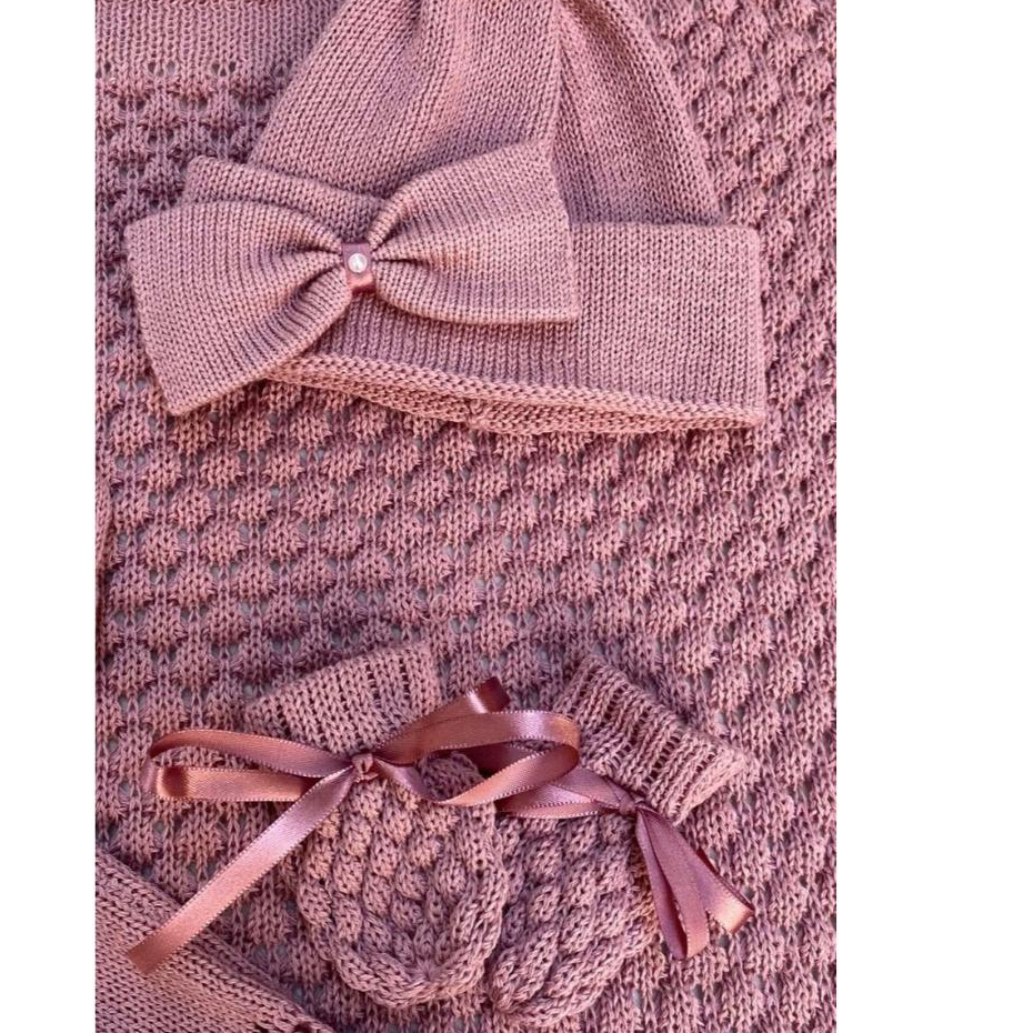 kit touca e luvinhas de tricô para bebê rose | Shopee Brasil
