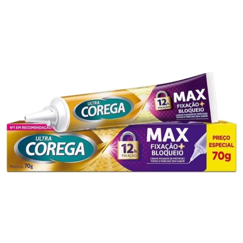 corega max fixação + bloqueio 12 horas de fixação 70 g !!! | Shopee Brasil