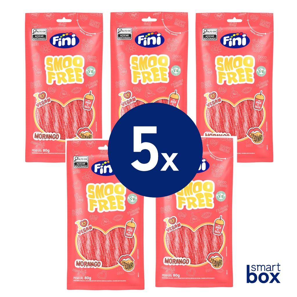 5 Unid. Fini Vegana Tubes Morango Azedinho Smoofree 80g | Shopee Brasil