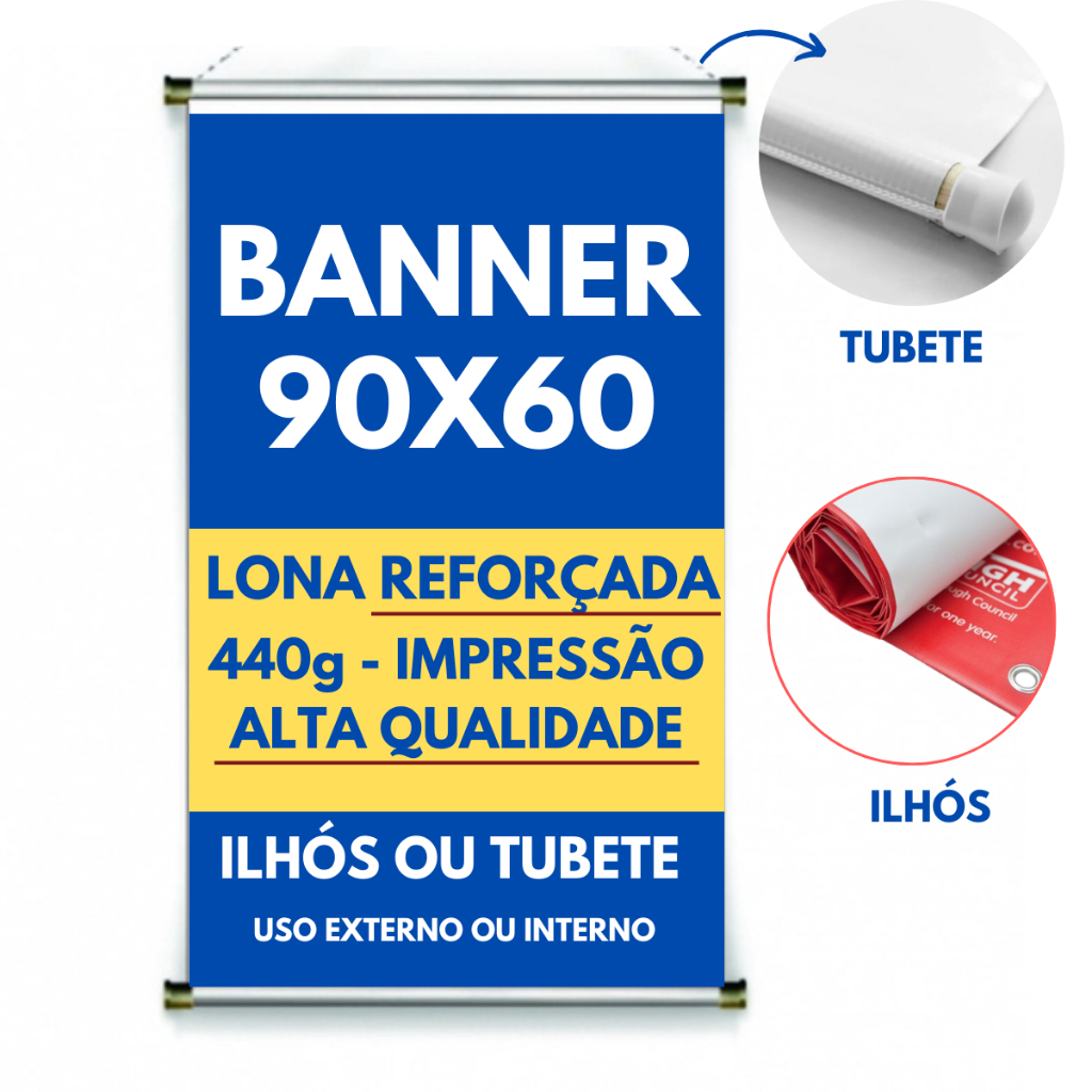 Banner personalizado 90x60 em lona reforçada - Arte inclusa Envio em 2 ...