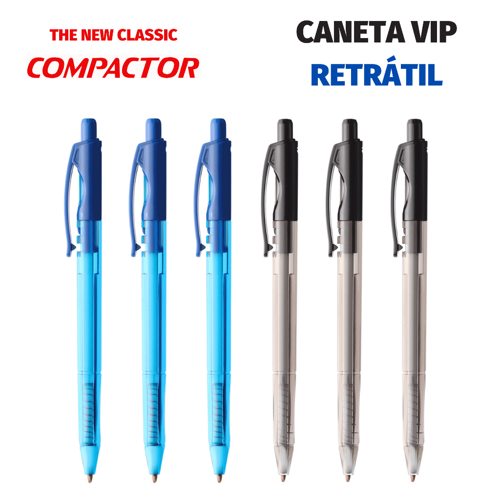 Caneta Compactor Vip Ponta Média Azul e Preta | Shopee Brasil