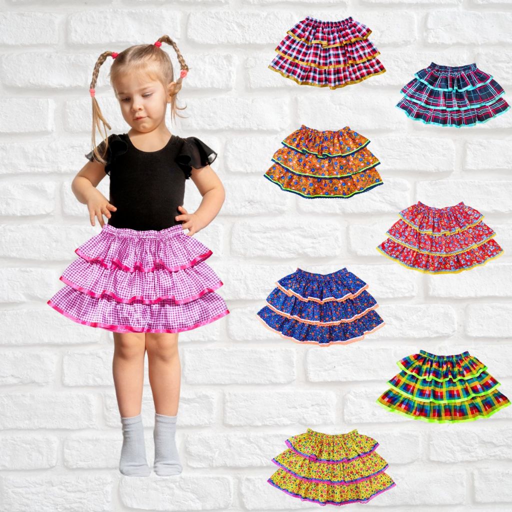 Saia Junina Infantil Xadrez Festa Quadrilha Caipira Criança Menina Saia ...