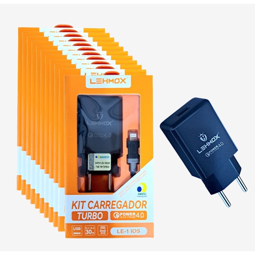 Lehmox Kit 10 Carregador Turbo QC 4.0 30W Micro USB V8 / Tipo-c ...