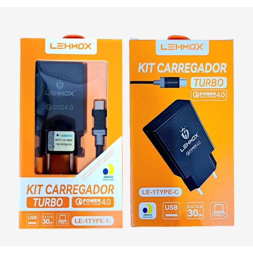 Lehmox Kit 10 Carregador Turbo QC 4.0 30W Micro USB V8 / Tipo-c ...