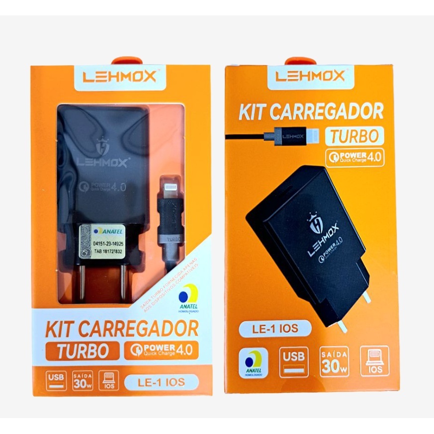 Lehmox Kit 10 Carregador Turbo QC 4.0 30W Micro USB V8 / Tipo-c ...