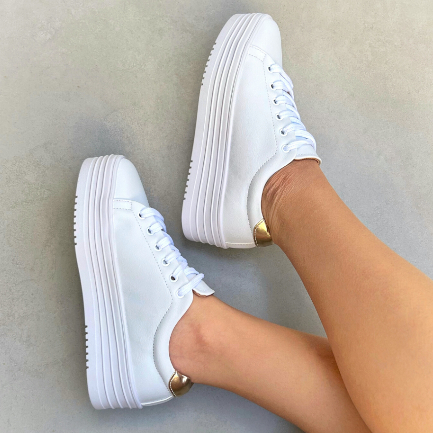 Tênis Sapatenis Feminino Chunky Sola Alta FlatForm confortável Macio Estiloso Plataforma ...